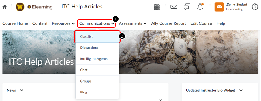 Emailing Your Classlist in Elearning (Whole Class, Small Groups, Individuals)