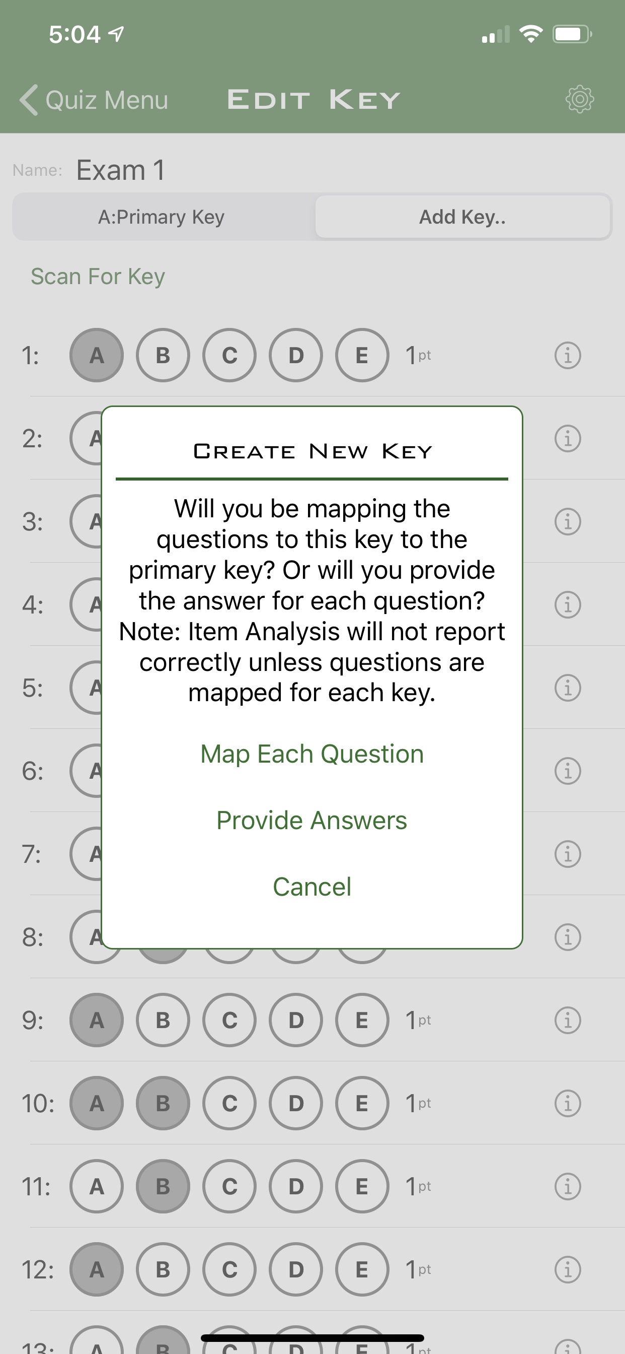 Creating a Key in ZipGrade