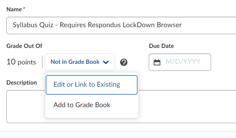 Associating Grade Items to Quizzes in Elearning