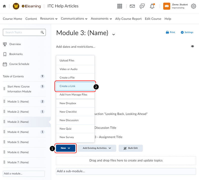 Adding Links to Module Content in Elearning