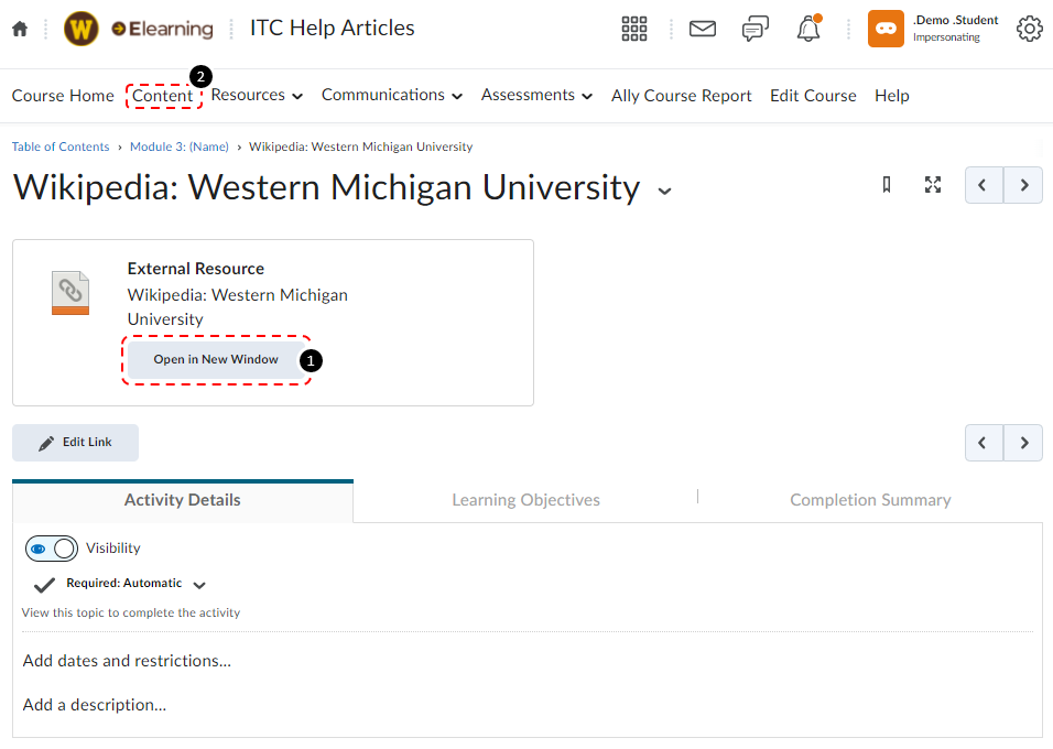 Adding Links to Module Content in Elearning