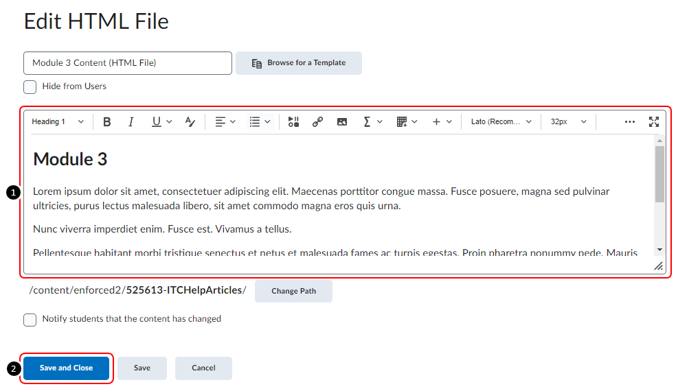 Updating HTML Files in Elearning Module Content