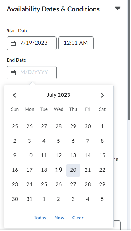 Setting Dates for a Quiz in Elearning