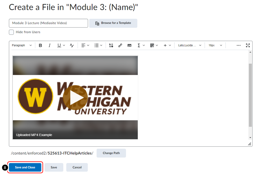 Adding Mediasite Videos to Module Content in Elearning