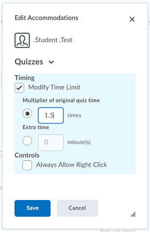 Edit Quiz Accommodations in Elearning