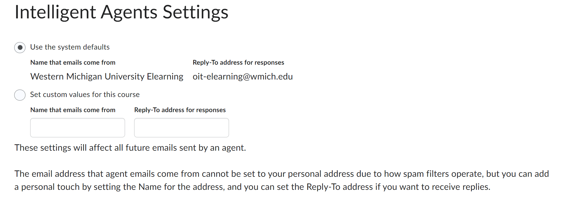 Update Intelligent Agent Email Address in Elearning