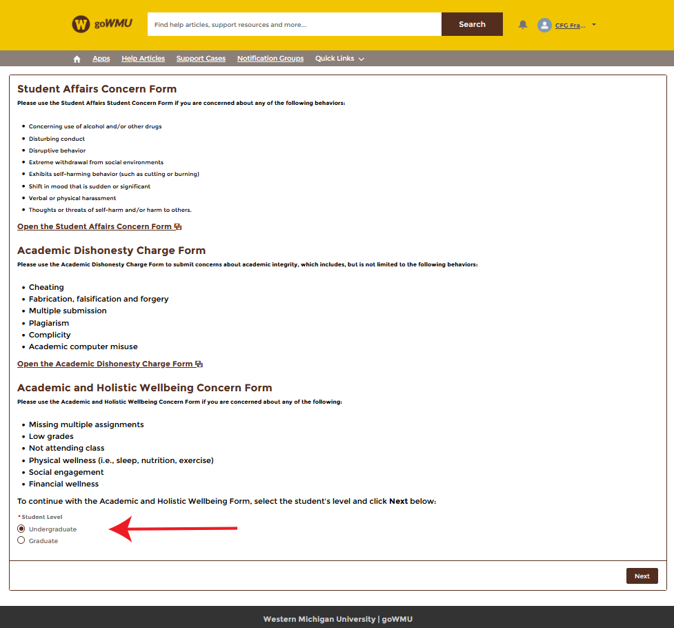 How to Submit an Academic and Holistic Wellbeing Concern Form