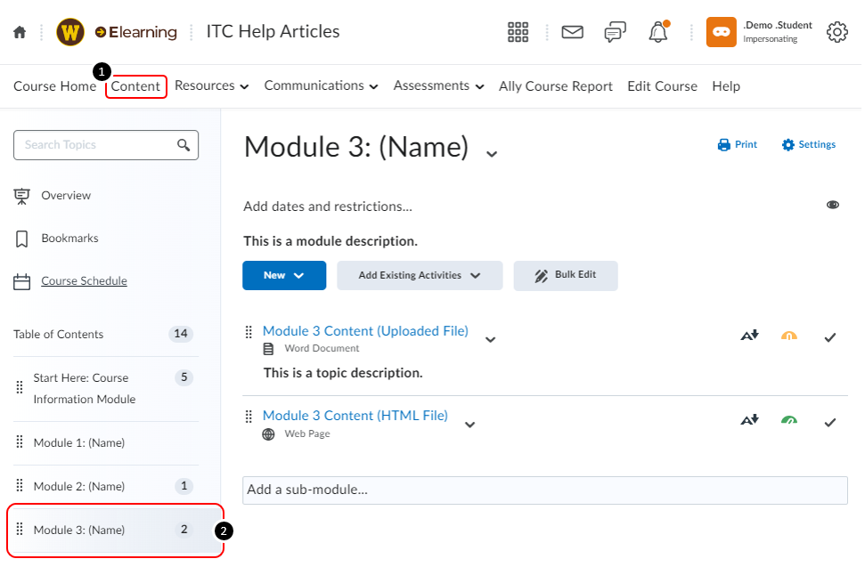 Adding Links Behind Text in Elearning Module Content