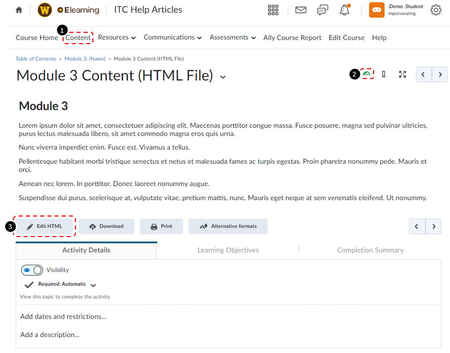 Updating HTML Files in Elearning Module Content