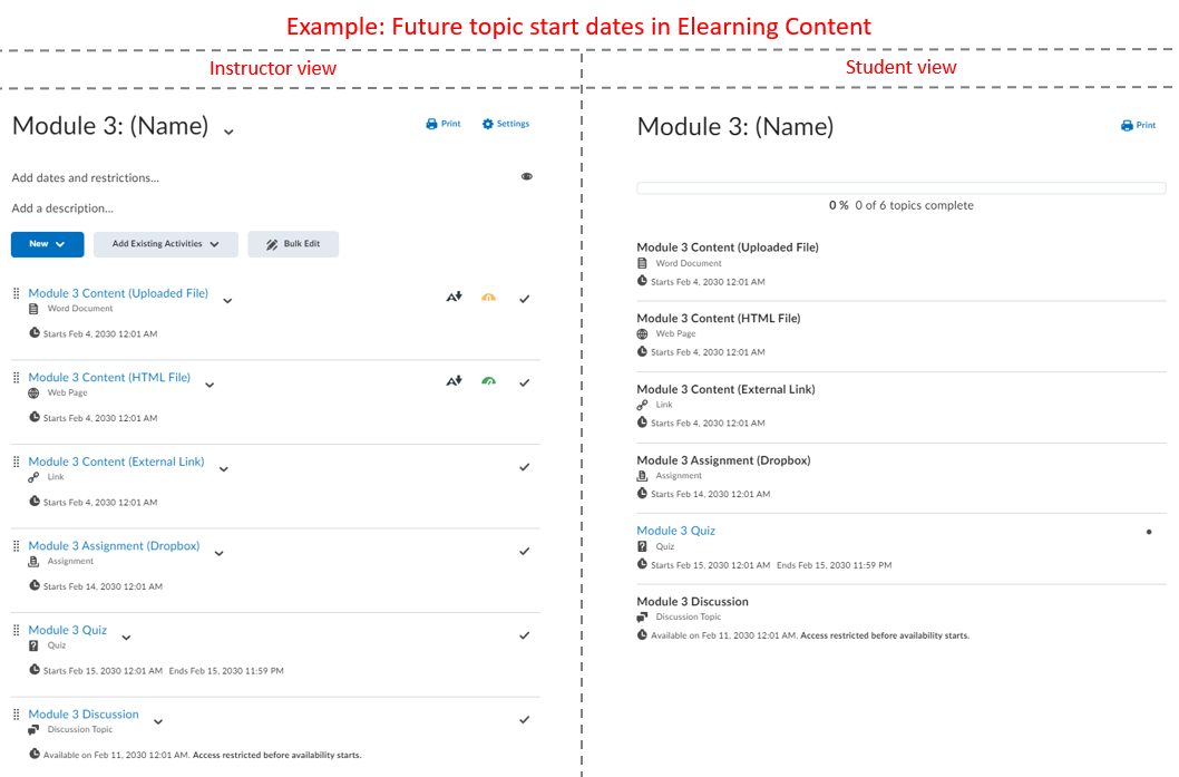 Setting Dates in Elearning Module Content