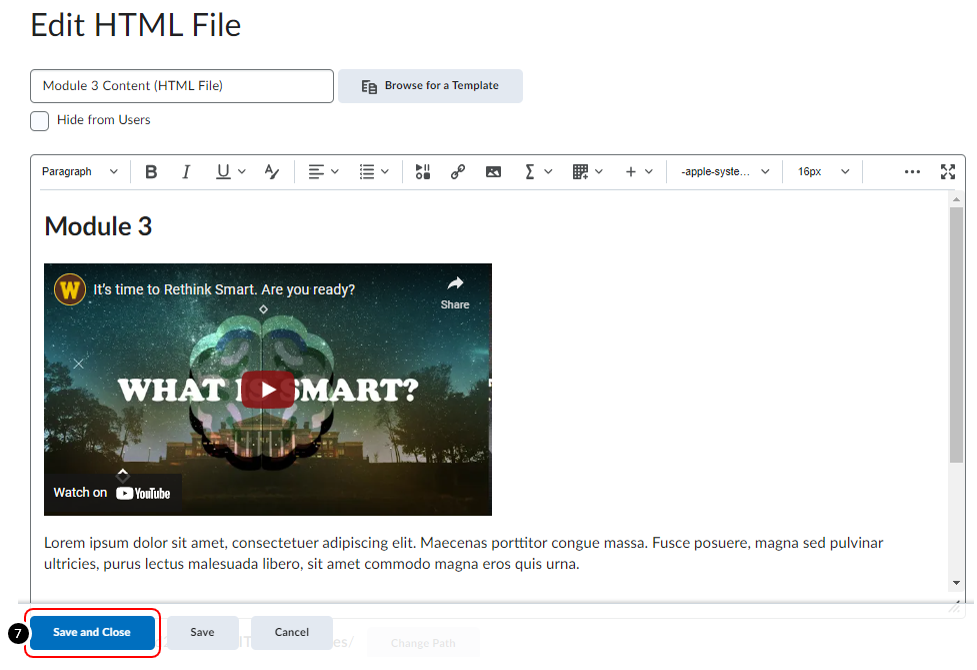 Embedding Media in HTML Files in Elearning Module Content