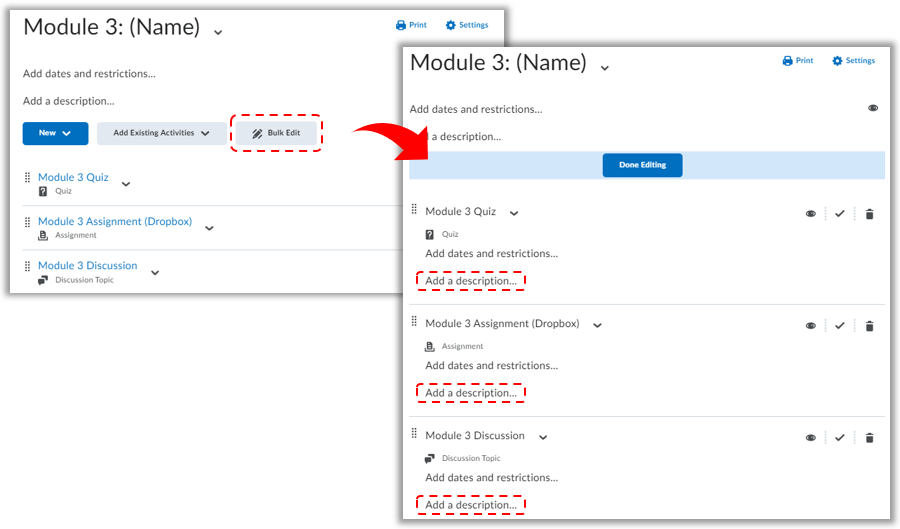 Adding Descriptions to Elearning Module Content