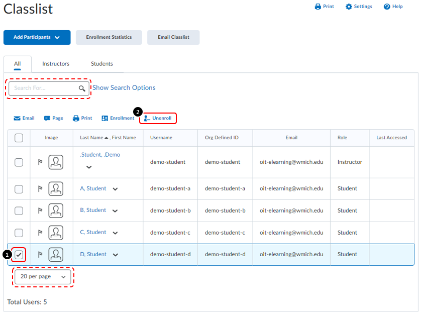 Removing Participants from a Course in Elearning