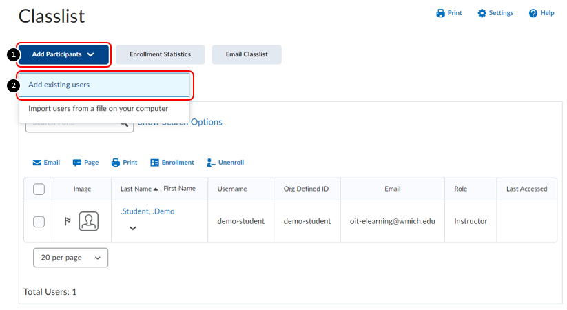 Adding Participants to a Course in Elearning