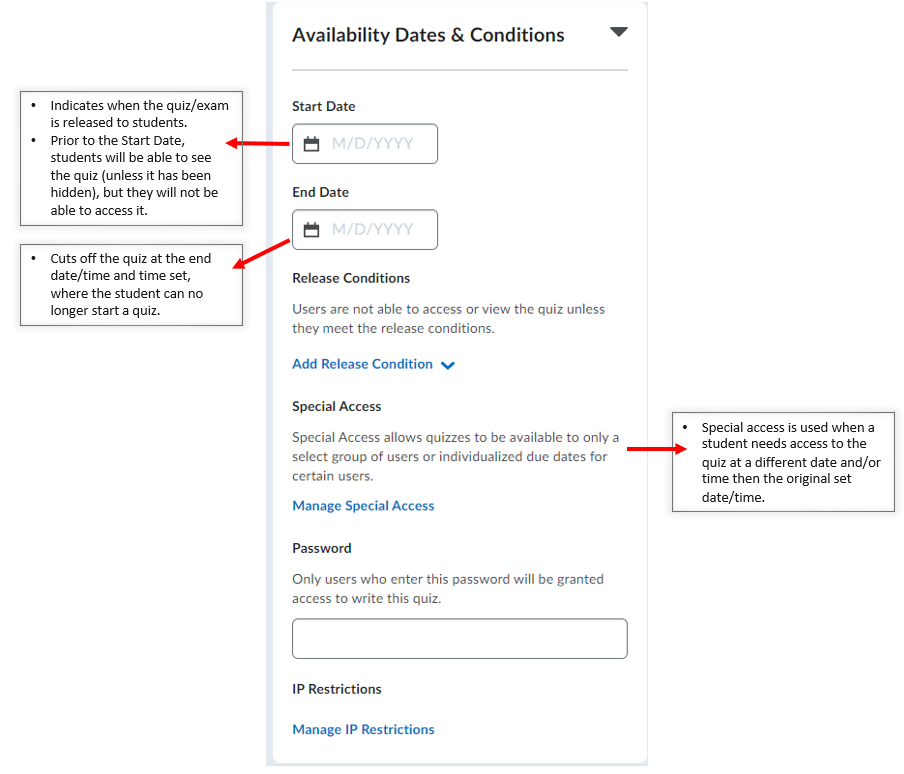 Understanding Availability Dates & Conditions in Quizzes in Elearning