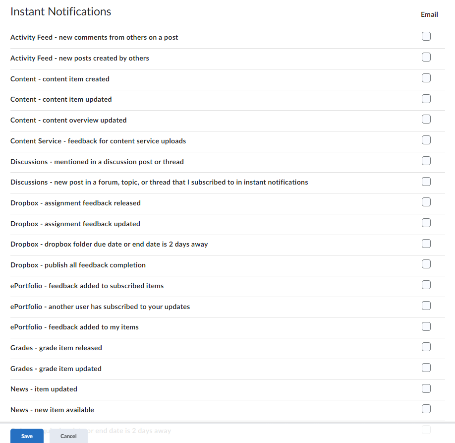 Editing Personal Notifications in Elearning