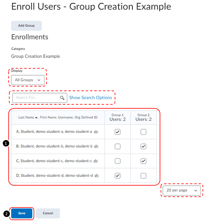 Editing Group Enrollment in Elearning