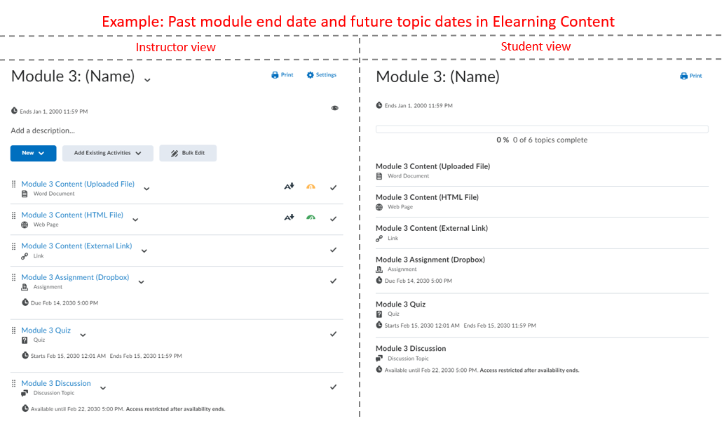 Setting Dates in Elearning Module Content