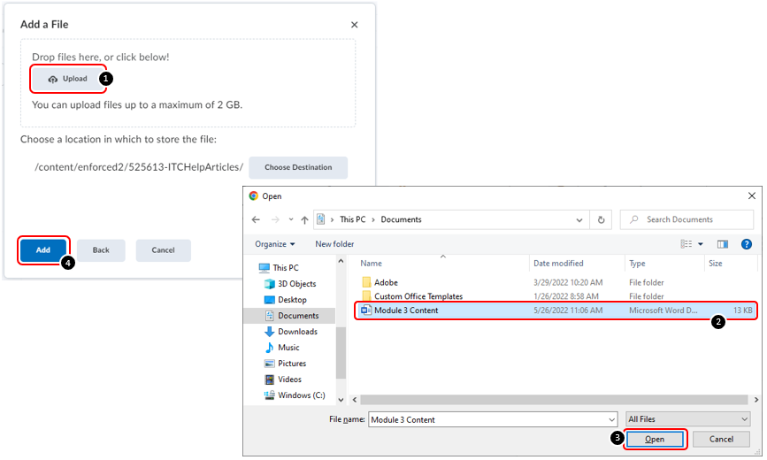 Uploading Files to Module Content in Elearning