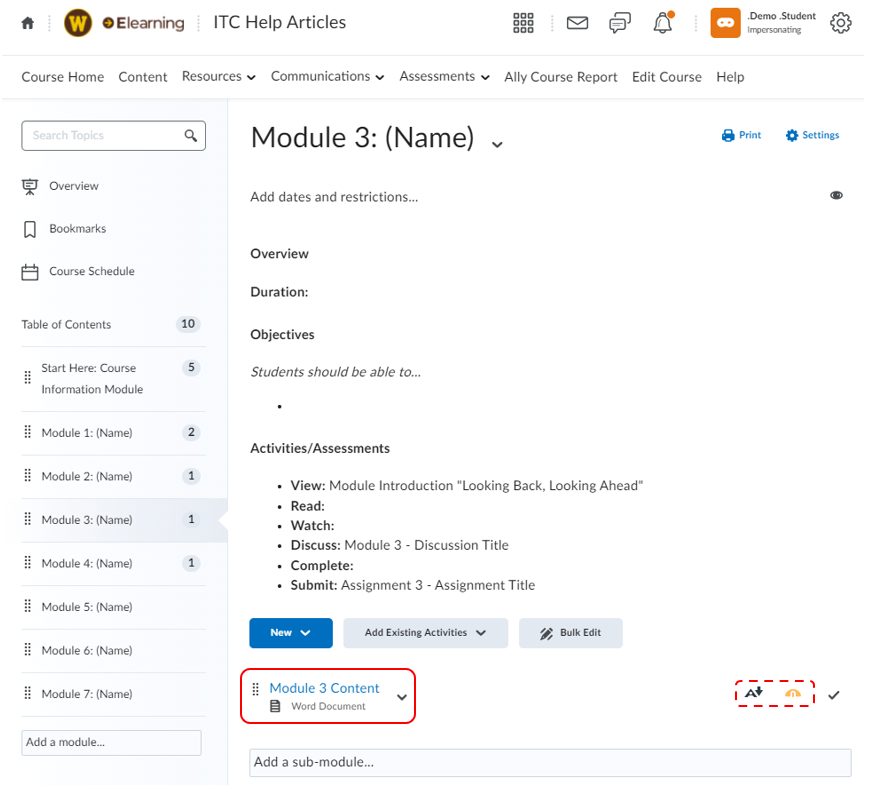 Uploading Files to Module Content in Elearning