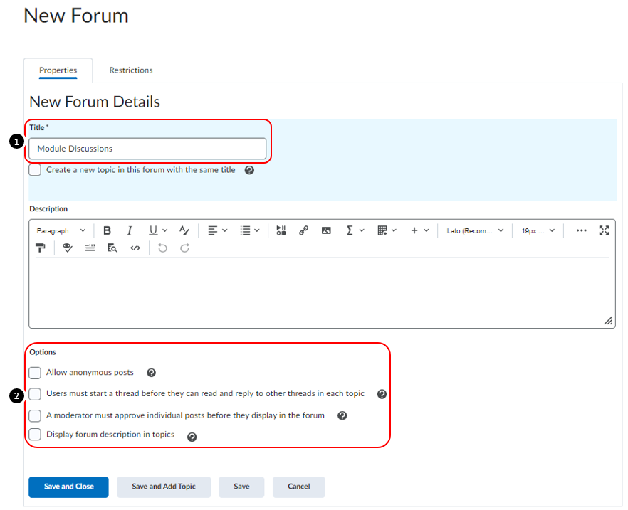 Setting up and Adding to Content Discussion Forums and Topics in Elearning