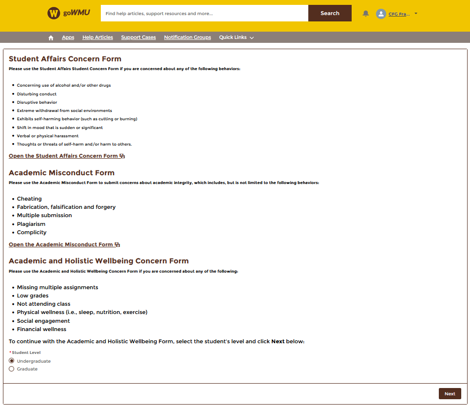 How to Submit an Academic and Holistic Wellbeing Concern Form