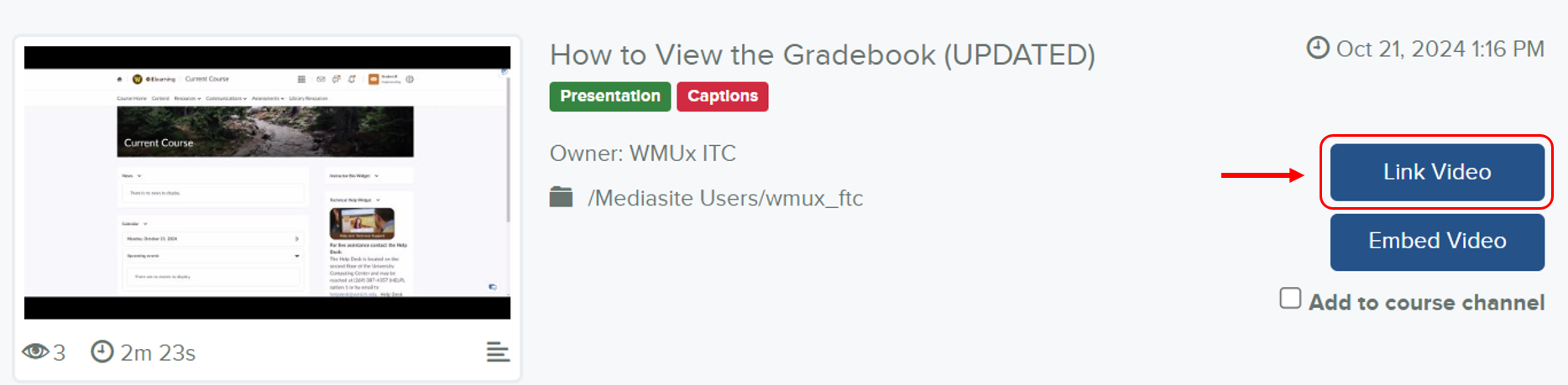 Adding Mediasite Videos to Module Content in Elearning