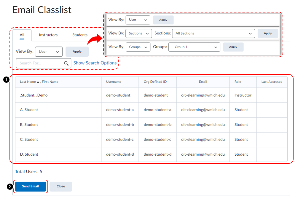 Emailing Your Classlist in Elearning (Whole Class, Small Groups, Individuals)