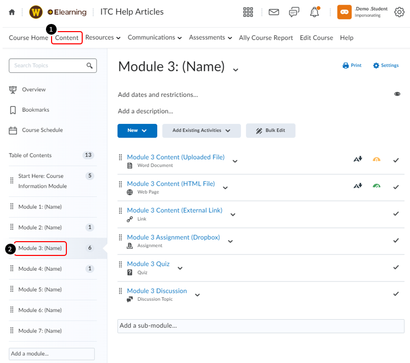 Setting Dates in Elearning Module Content