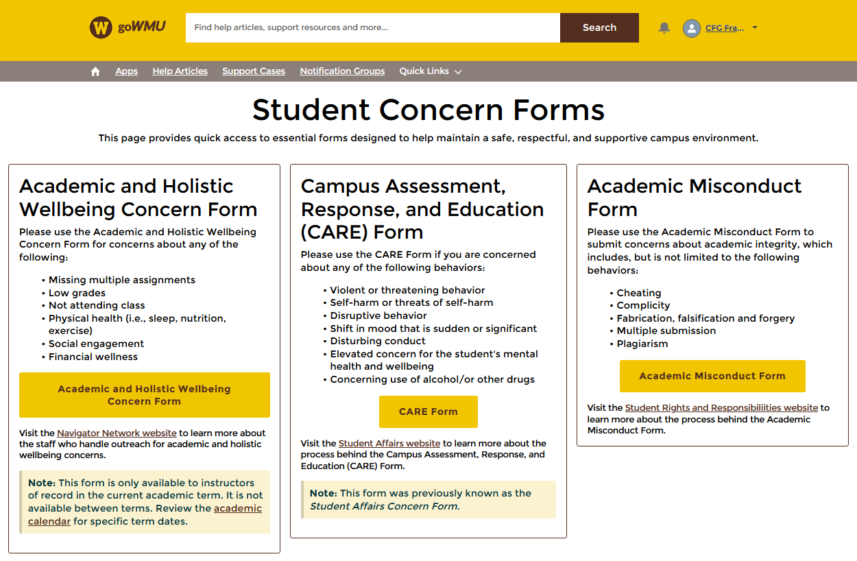 How to Submit an Academic and Holistic Wellbeing Concern Form